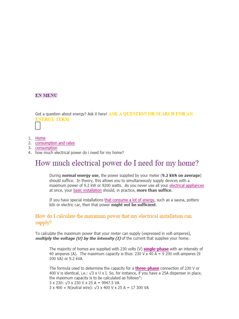 How Much Electrical Power Do I Need For My Home - Energuide | PDF ...