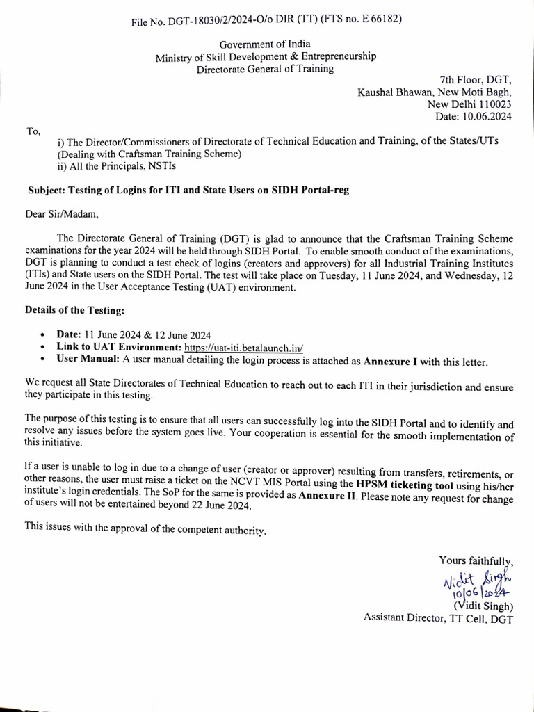 Testing of Logins For ITI and State Users On SIDH Portal | PDF | Login ...