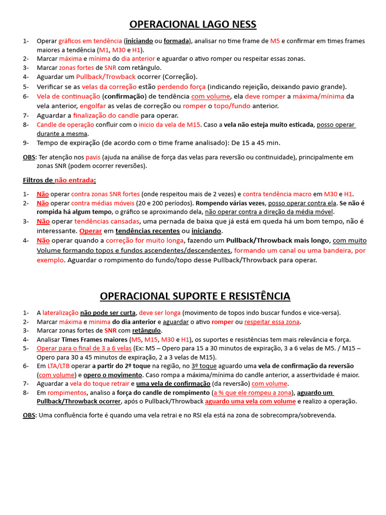 Checklist Operacional Lago Ness | PDF