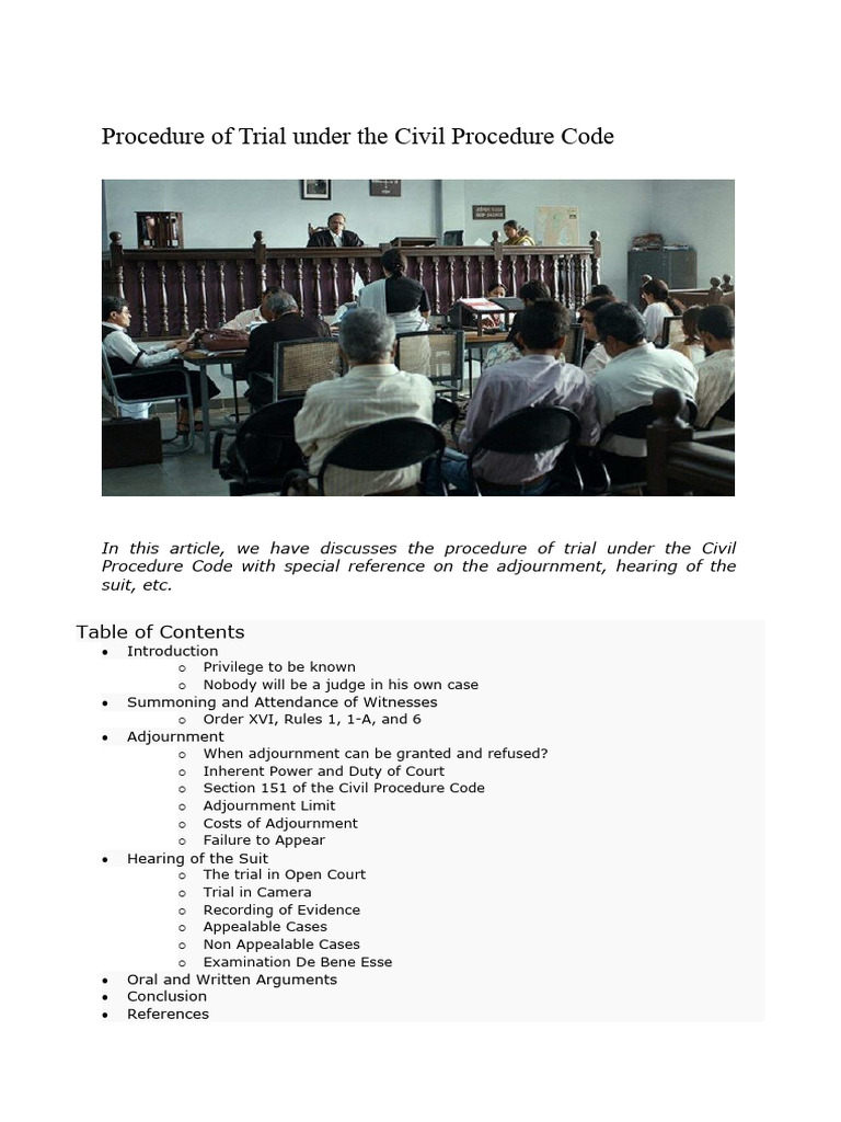 Procedure of Trial Under the Civil Procedure Code | Download Free PDF ...