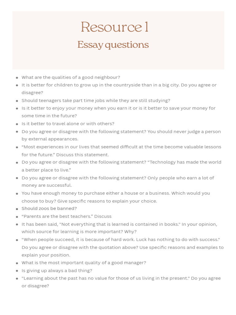 Resource 1 Essay Questions | PDF | Reason