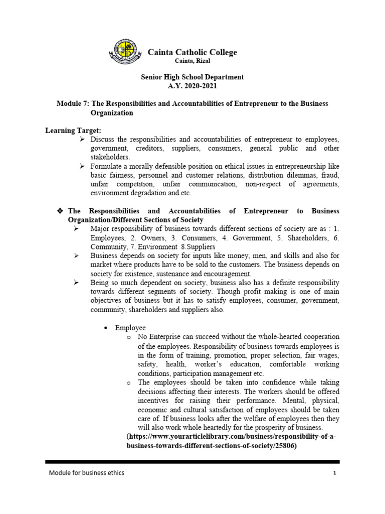 Module 7 Bus. Ethics | PDF | Business | Employment