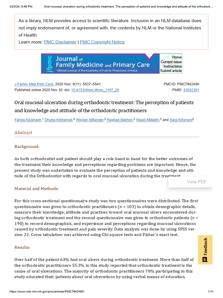 Oral Mucosal Ulceration During Orthodontic Treatment - The Perception ...