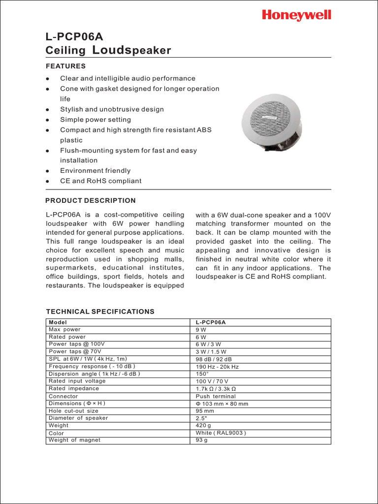 Datasheet L-PCP06A EN2-4 | PDF | Loudspeaker | Audio Electronics
