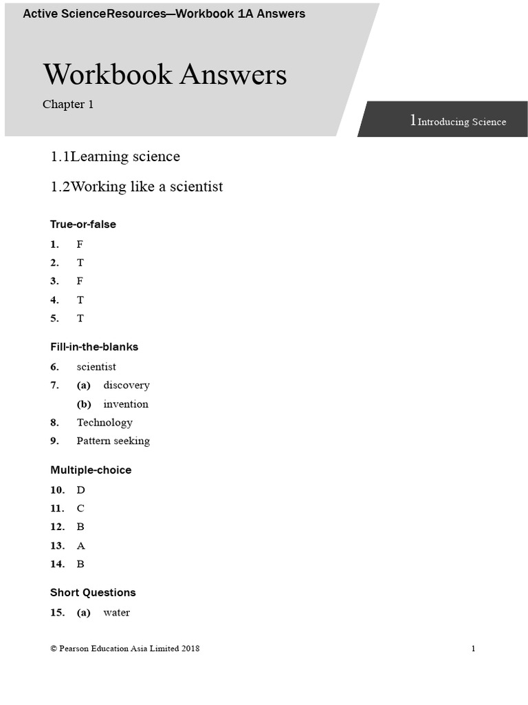 Workbook 1A Science Answers | PDF