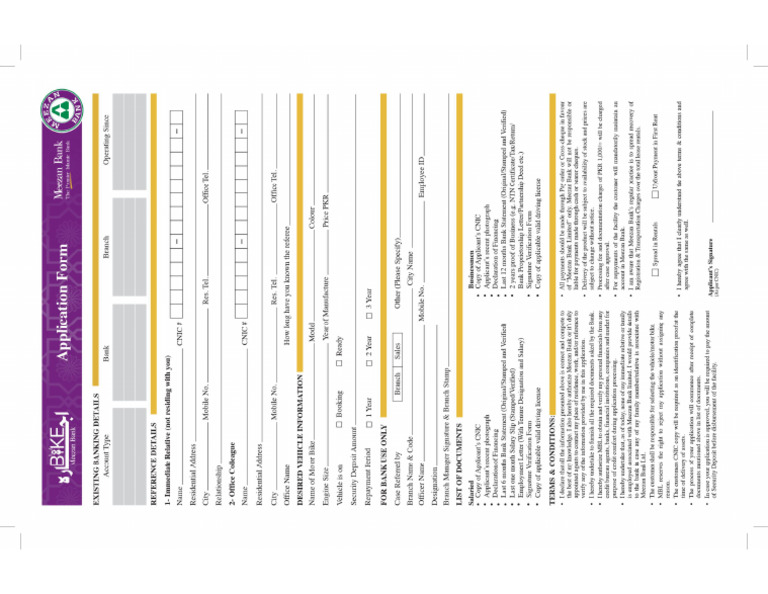Bike Ijarah Application Form Back-1 | PDF