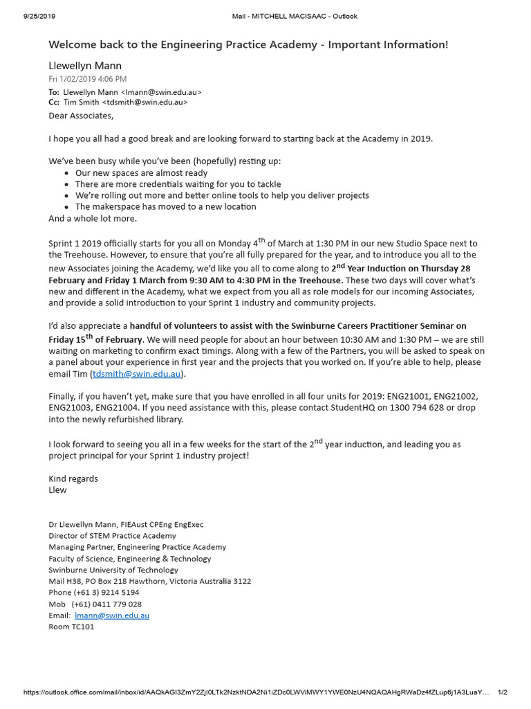 2nd Year Induction Email | PDF | Science