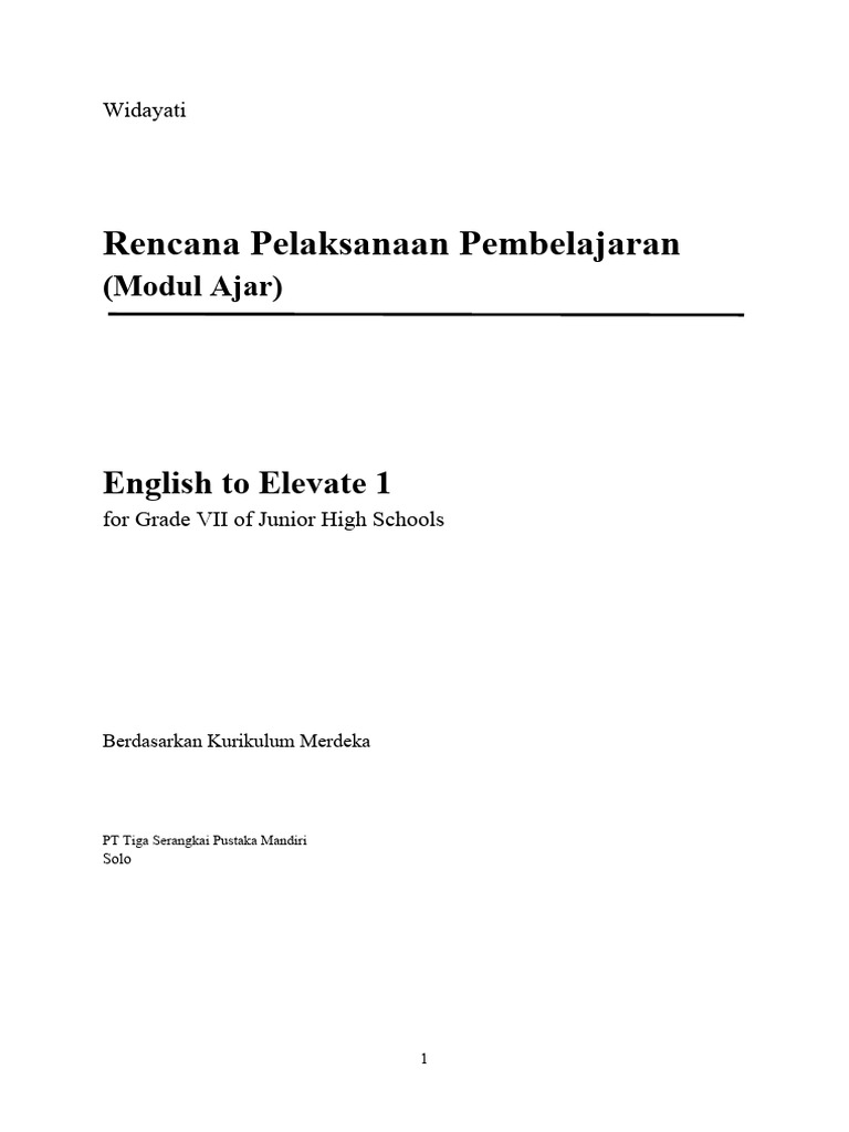 MODUL AJAR KELAS 7 ENGLISH TO ELEVATE | PDF