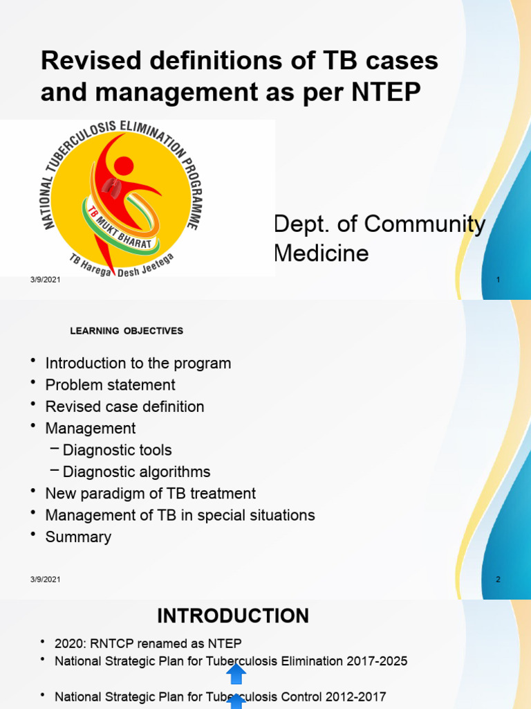 Revised Definitions of TB Cases and Management As Per NTEP: Dept. of Community Medicine | PDF ...