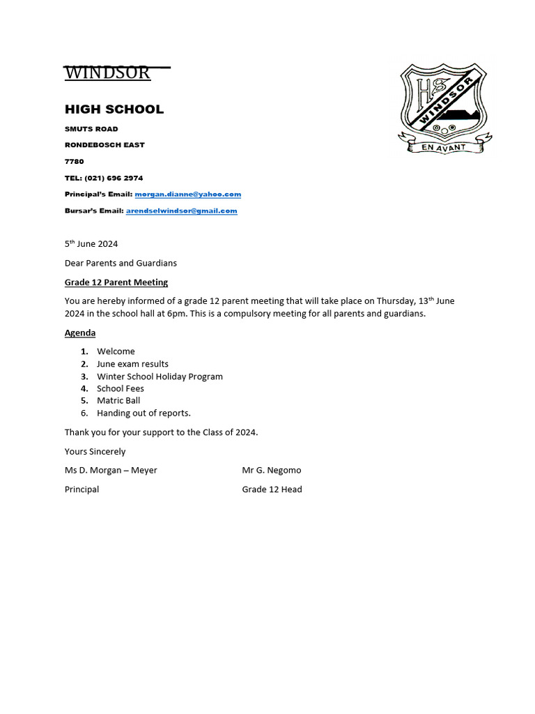 Grade 12 Parent Meeting Notice | PDF | Career & Growth | Sports ...