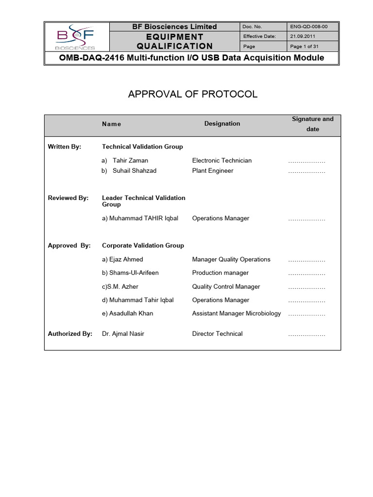 IQ OQ PQ DAQ-2416 Final | PDF | Usb | Specification (Technical Standard)