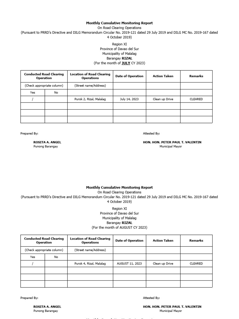 Road Clearing Format | PDF