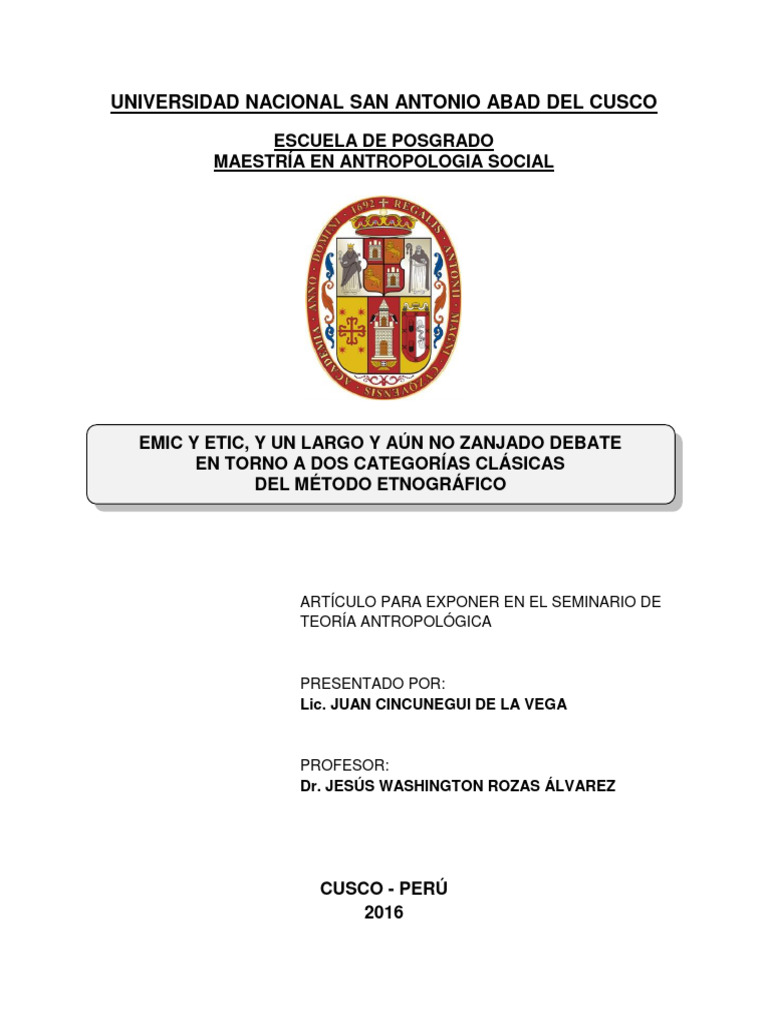 Categorías Emic y Etic | PDF | Antropología | Etnografía