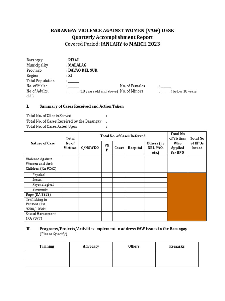 VAWC QUARTERLY REPORT | PDF
