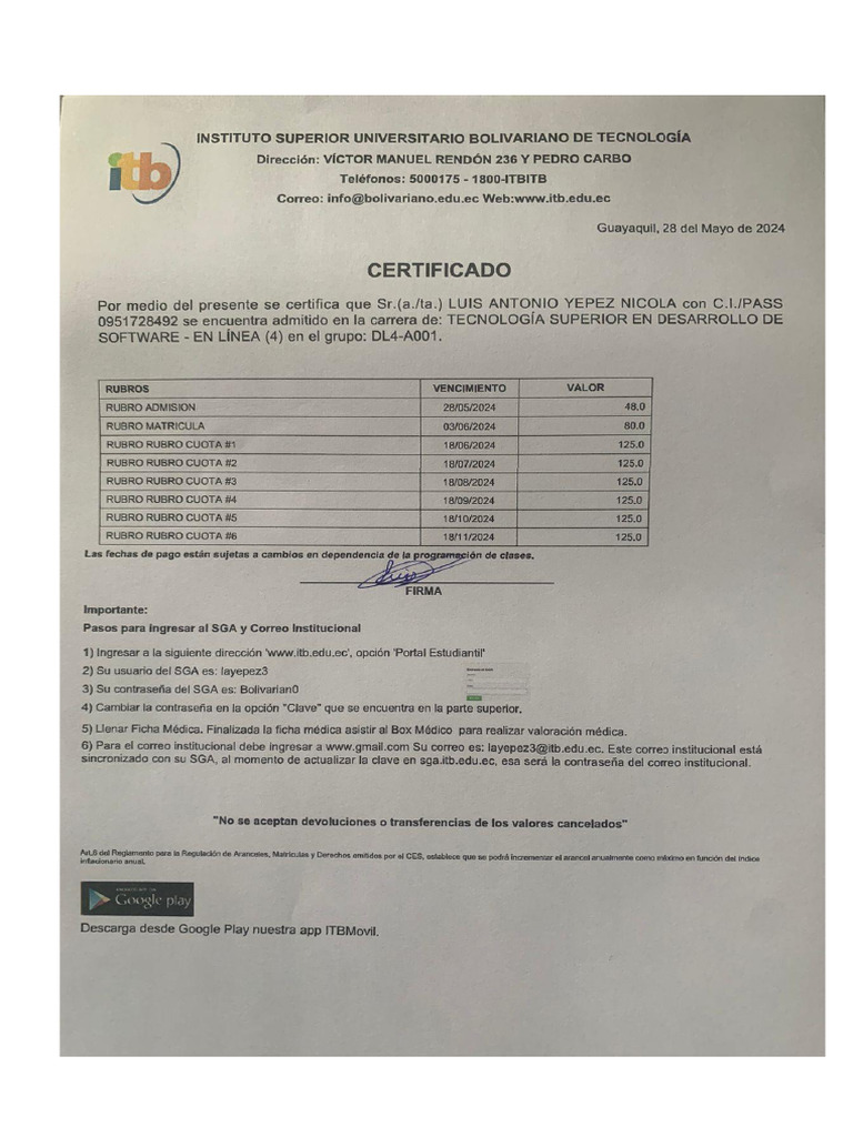 Certificado de Inscripcion | PDF