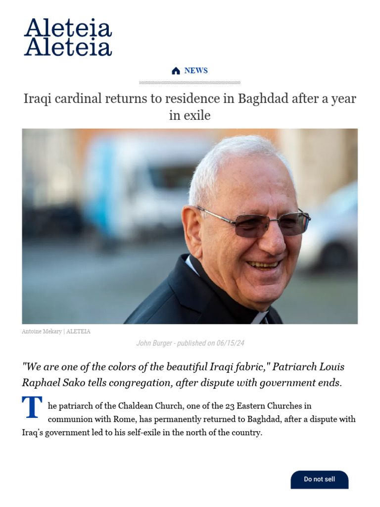Iraqi Cardinal Returns To Baghdad After Year in Exile | PDF