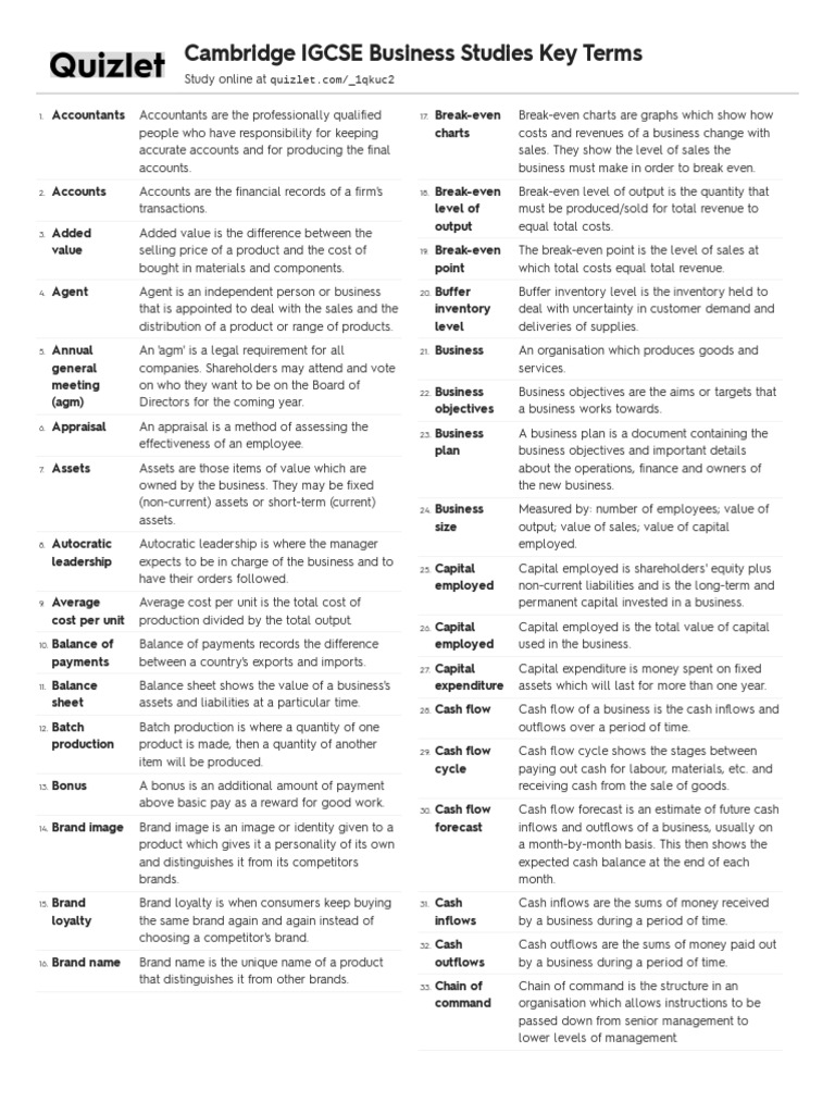 IGCSE Business Studies Terms | PDF | Marketing | Exchange Rate