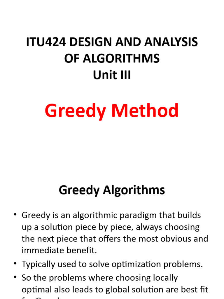 Greedy Algorithms: Design & Analysis Guide | PDF | Mathematical Optimization | Computer Science