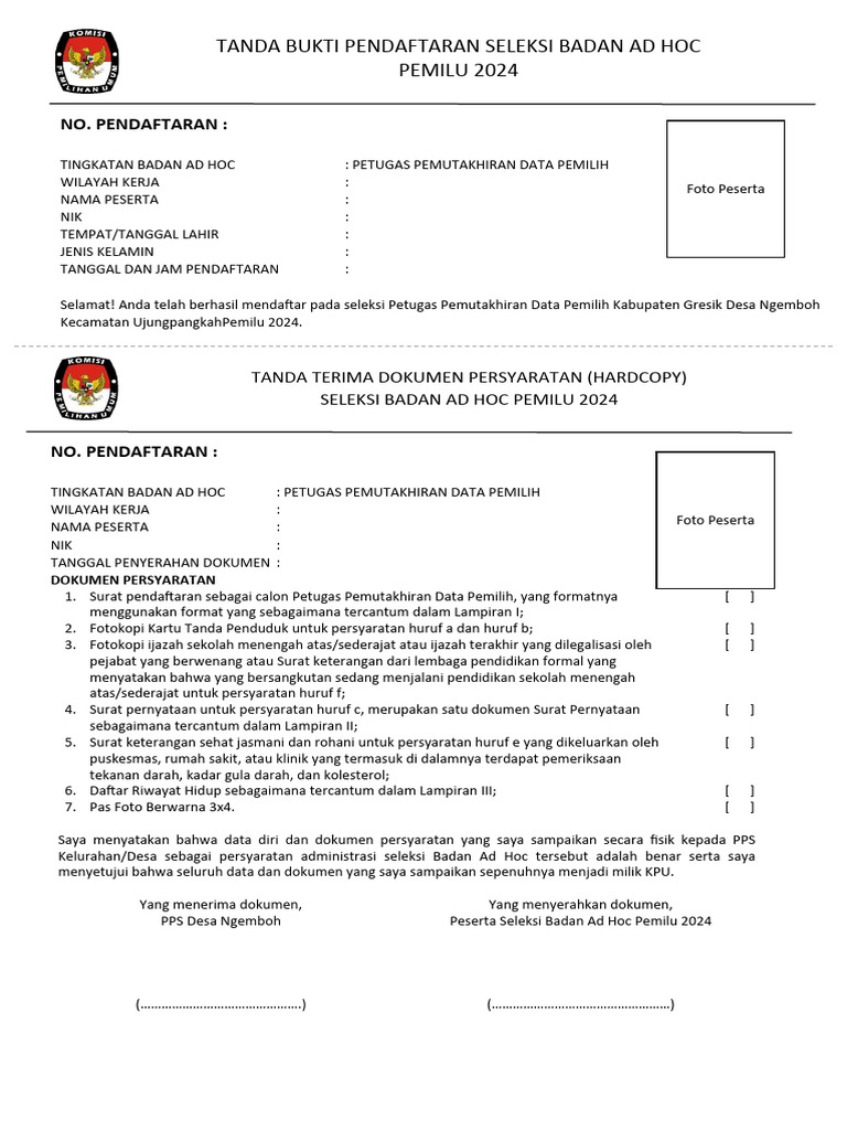 Formulir Tanda Terima Pendaftaran PPDP | PDF