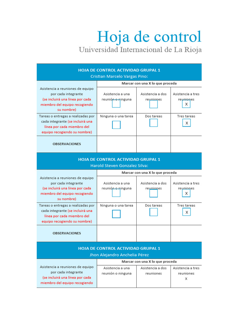 Hoja de Control | PDF
