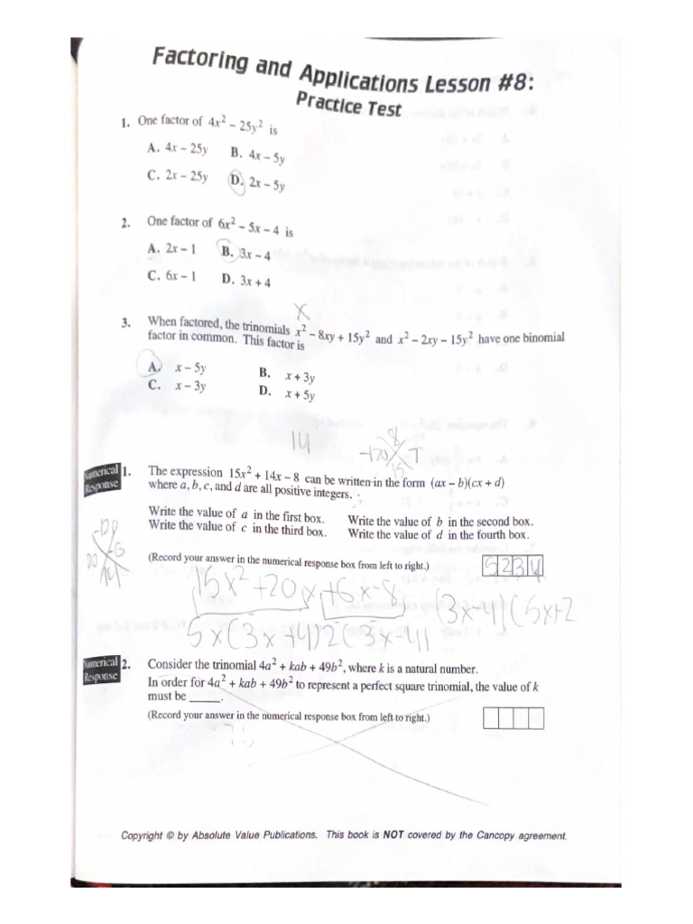 Factoring and Applications Lesson #8 | PDF