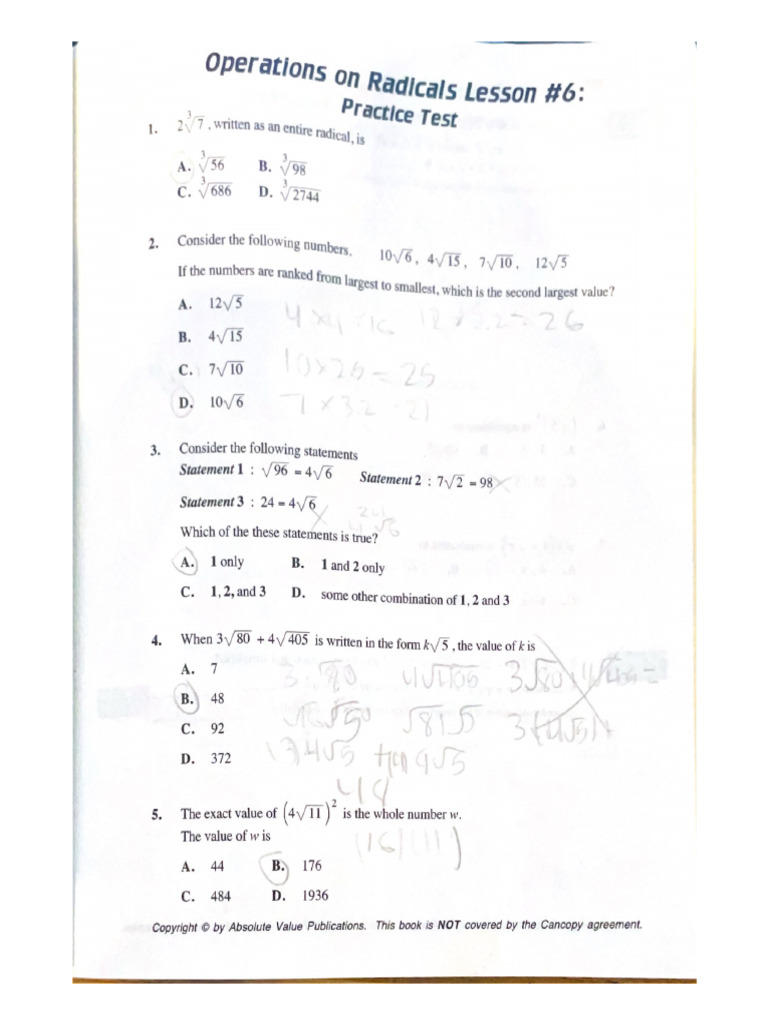 Operations on Radicals Lesson #6 | PDF
