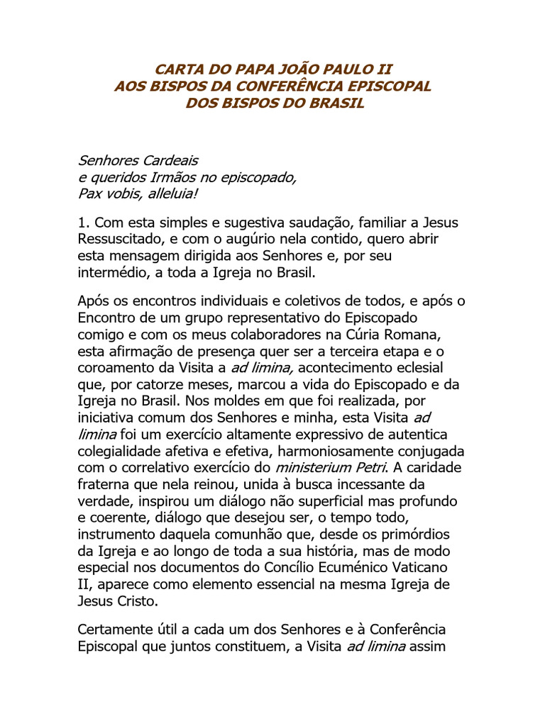 Carta Do Papa João Paulo Ii | PDF | Igreja católica | Bispo