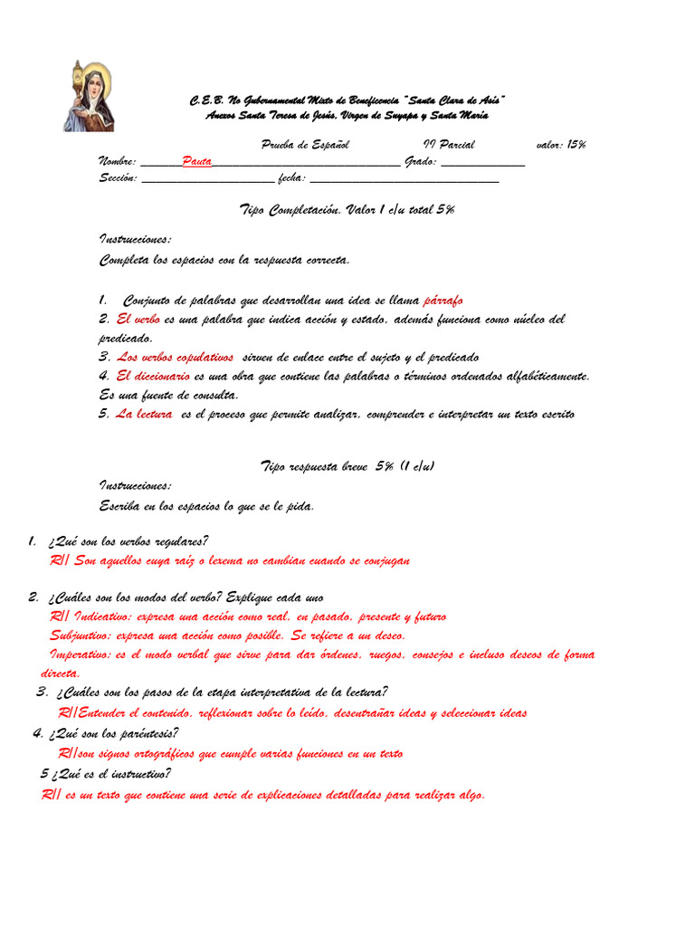 Examen de Español. II Parcial | PDF | Verbo | Predicado (Gramática)