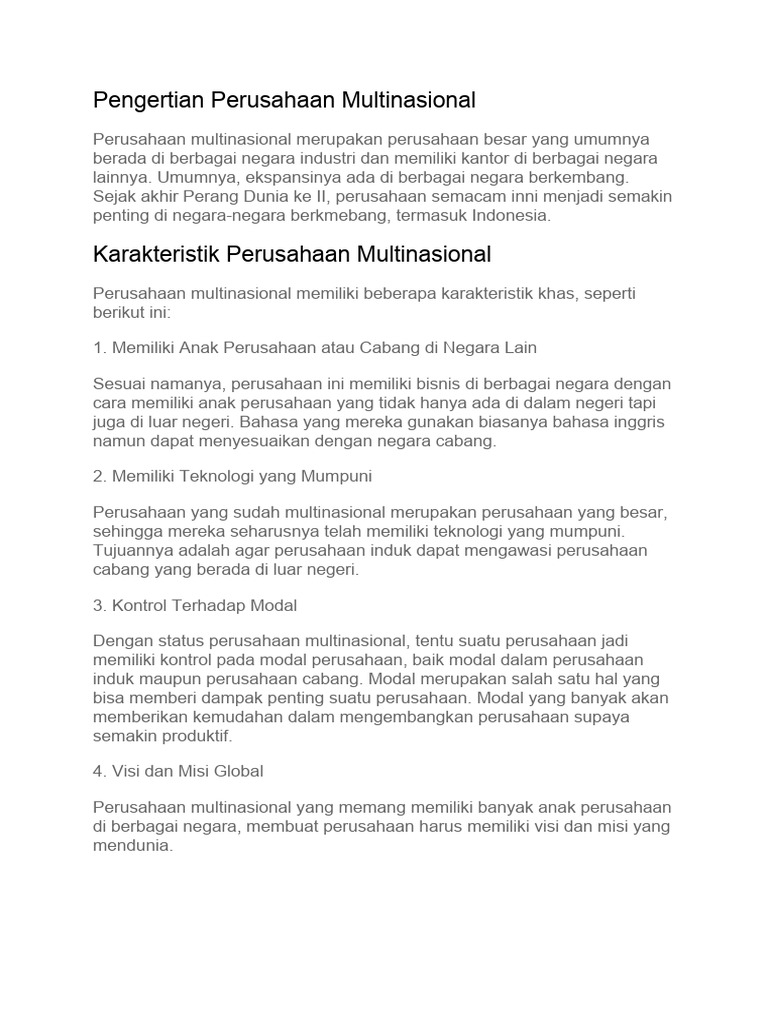 Karakteristik Perusahaan Multinasional | PDF | Bisnis