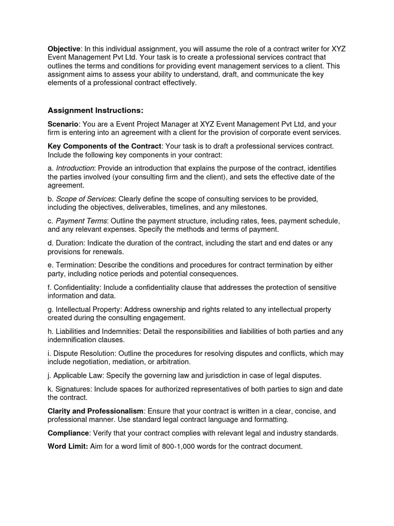 Individual Assignment AY2023-24 | PDF | Consultant | Indemnity