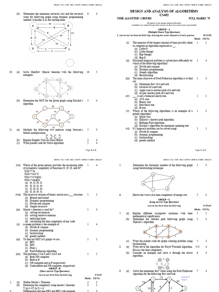 CSE - CS402 - DESIGN AND ANALYSIS OF ALGORITHMS - R21 - Booklet | PDF | Computational Complexity ...