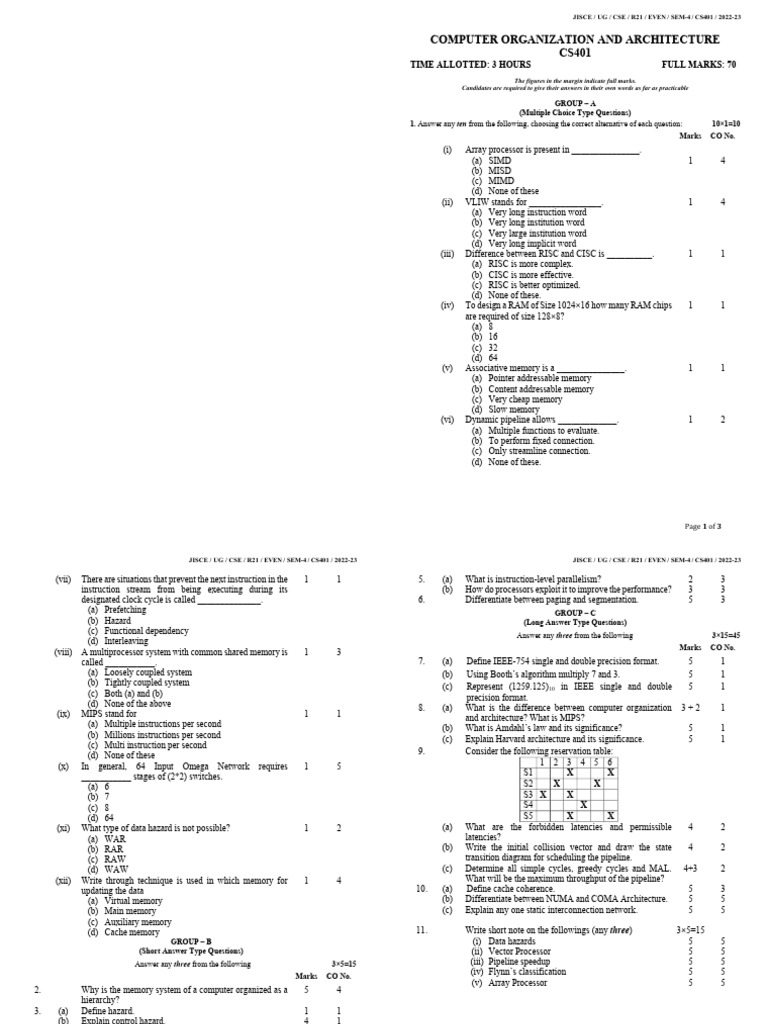 Cse Cs401 Computer Organization And Architecture R21 Booklet Pdf Computing