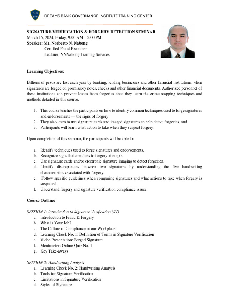 2024 Course Outline Signature Verification Forgery Detection Seminar Pdf Signature Forgery