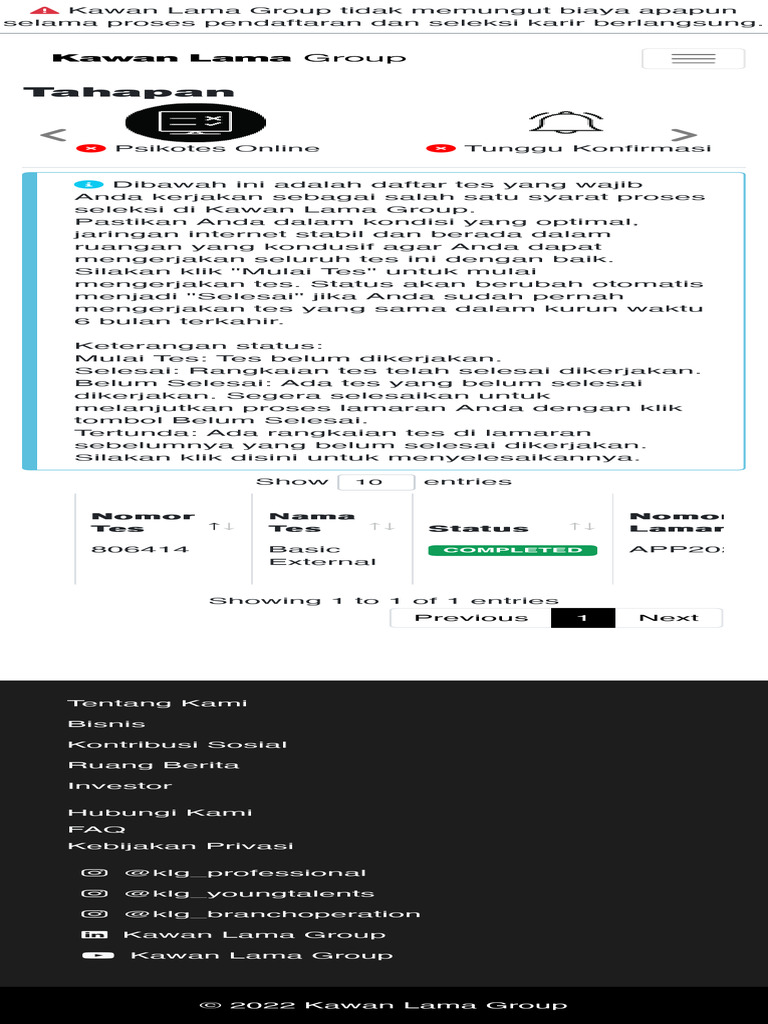 Tahapan - Kawan Lama Group E-Recruitment | PDF