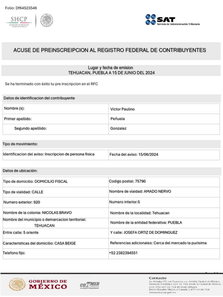 Acuse de Preinscripcion de RFC 1 | PDF
