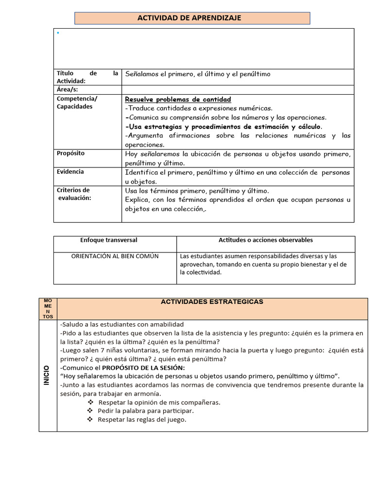 SESIÓN de PRIMERO, Ultimo, Penúltimo | PDF | Evaluación | Cognición