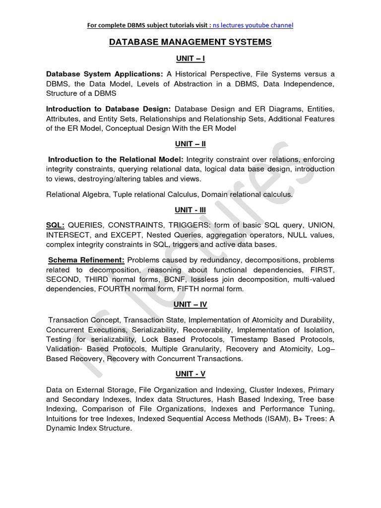 DBMS Complete Unit 1 Material | Download Free PDF | Databases | Relational Database