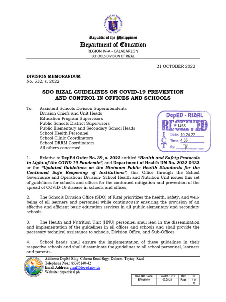 Division Memorandum No. 532, s.2022 | PDF | Vaccines | Infection