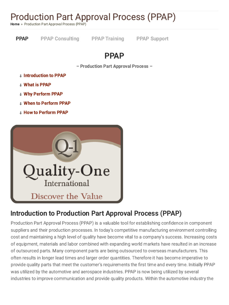PPAP - Production Part Approval Process - Quality-One | PDF | Business ...