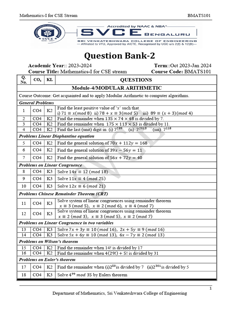 BMATS101 Question Bank-2 | PDF | Eigenvalues And Eigenvectors | Matrix ...