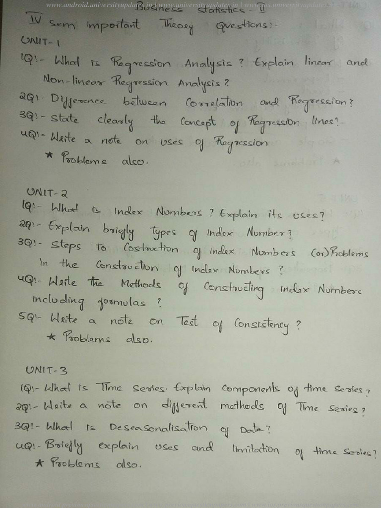 4th Semester Business Statistics - II Important Questions | PDF | Business | Computers