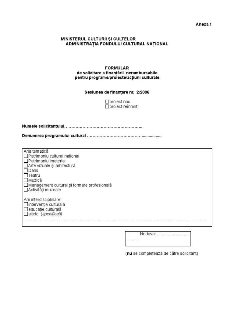 Formular Cerere de Finantare | PDF