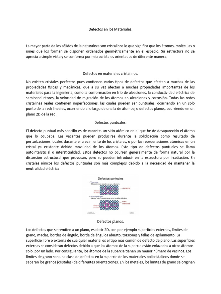 Defectos en Los Materiales | Descargar gratis PDF | Cristal | Sólido