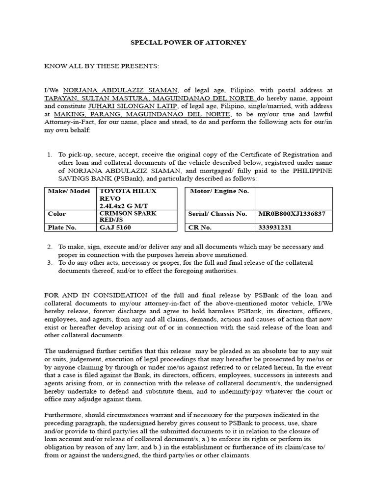 Special Power of Atorney | PDF | Power Of Attorney | Notary Public