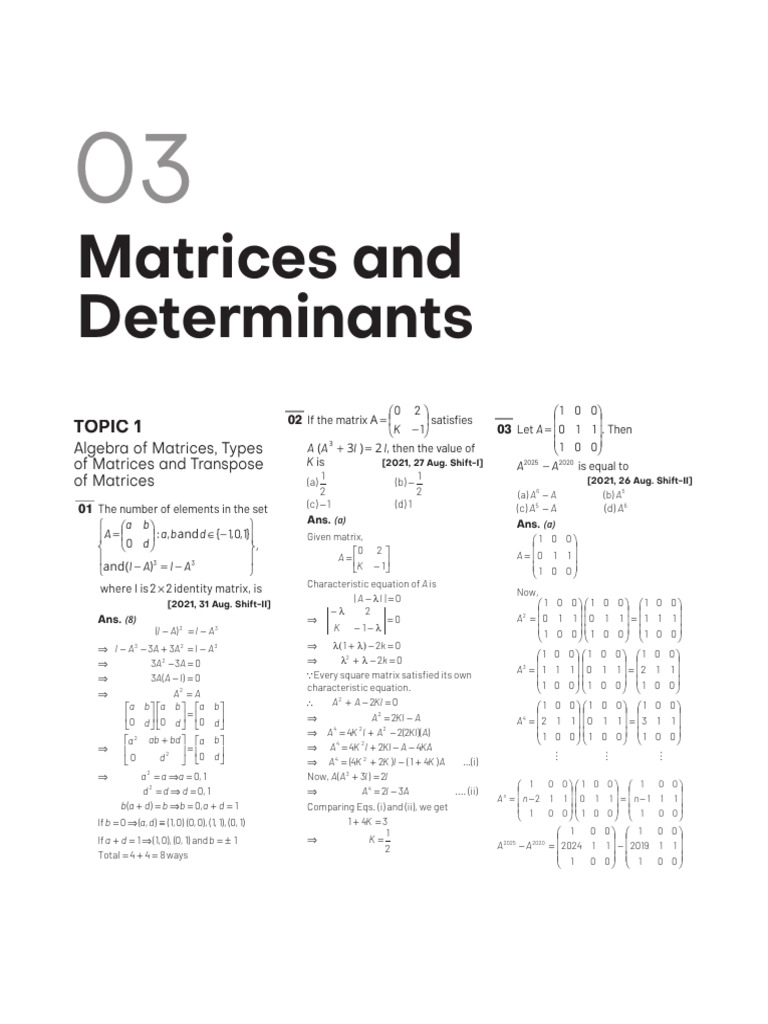 Matrices and Determinants | PDF | Matrix (Mathematics) | Determinant