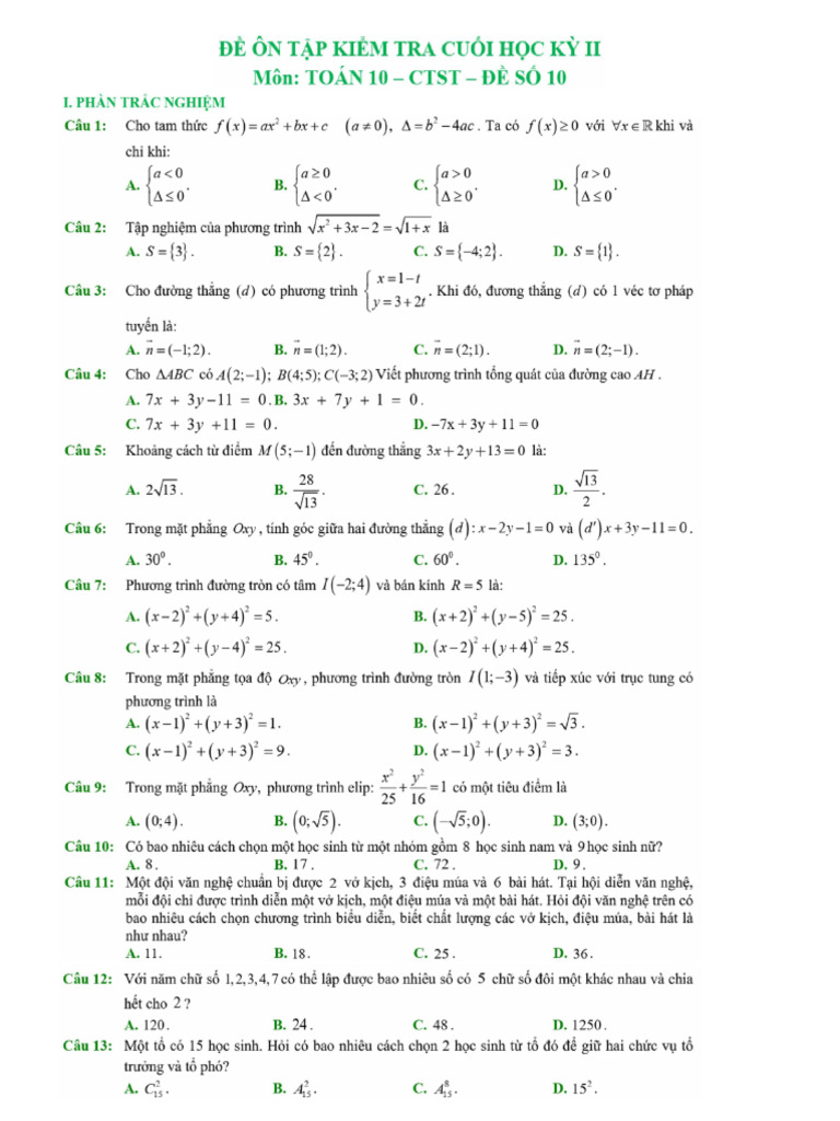 ÔN TẬP 10 - HK2 | PDF