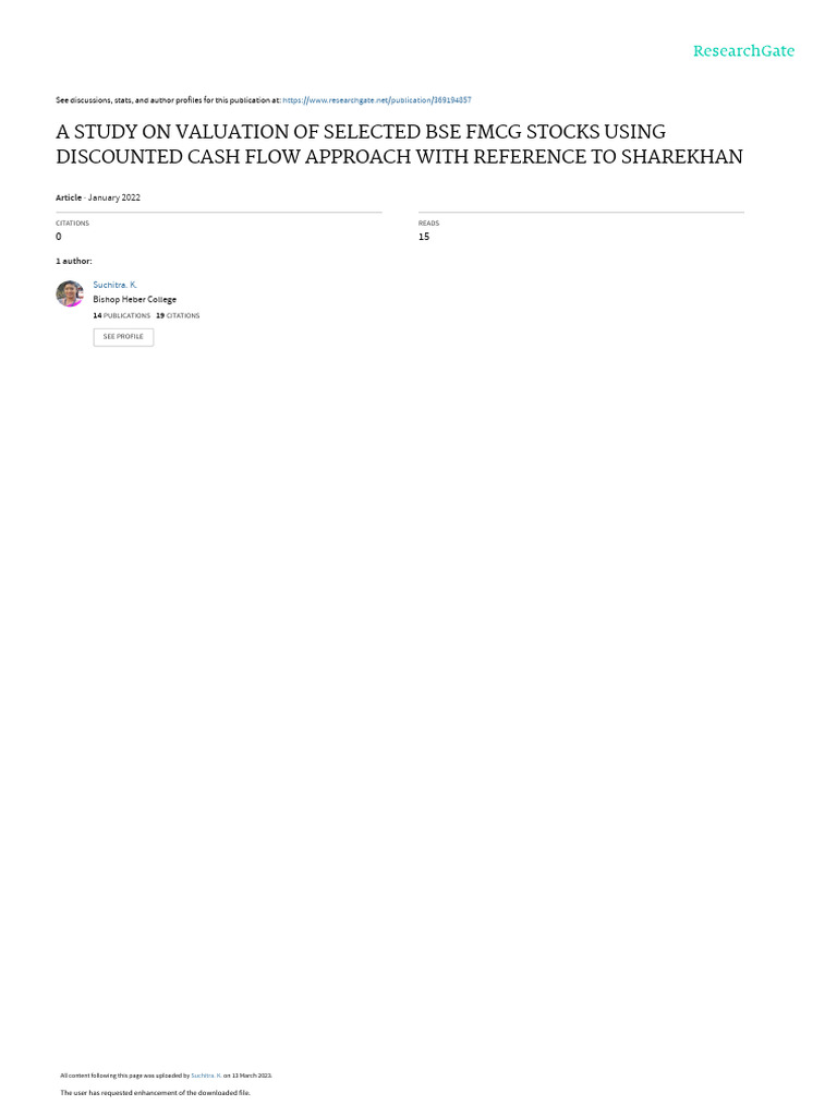 A Study On Valuation of Selected Bse FMCG Stocks Using DCF | PDF | Free Cash Flow | Valuation ...