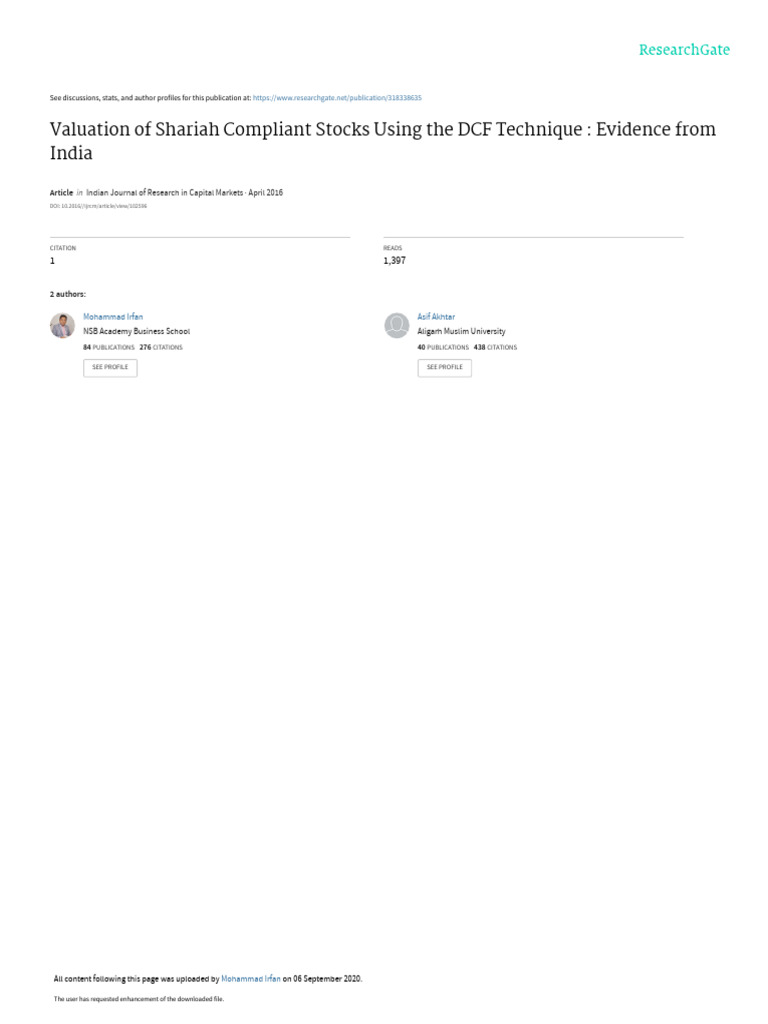 Valuation of Shariah Compliant Stocks Using The DCF | PDF | Islamic ...