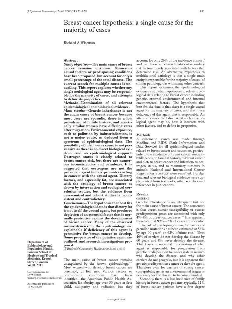 Breast Cancer Hypothesis: A Single Cause For The Majority of Cases ...