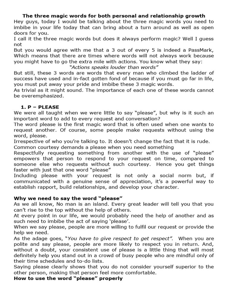 3 Magic Words | PDF | Gratitude | Psychology